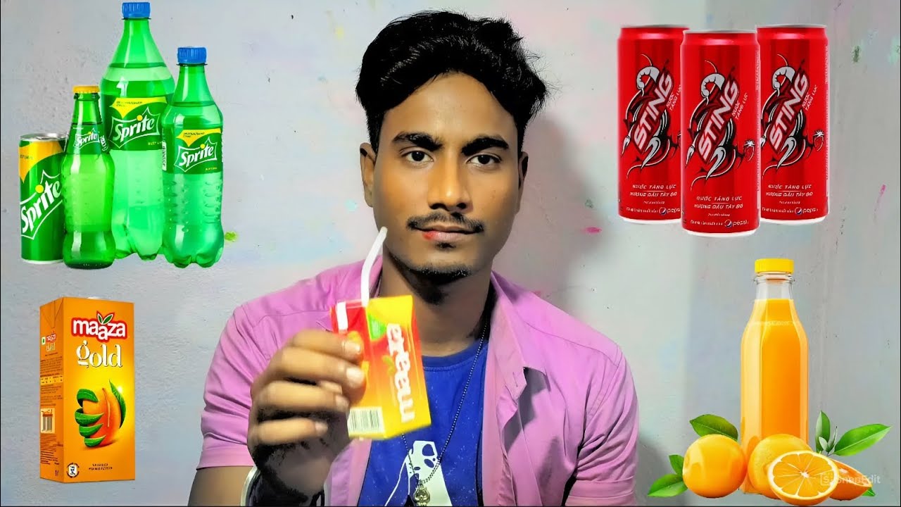 ASMR Drinking Soft Drink Sprite, String Energy, Sprite, Maaza, Drinking ...