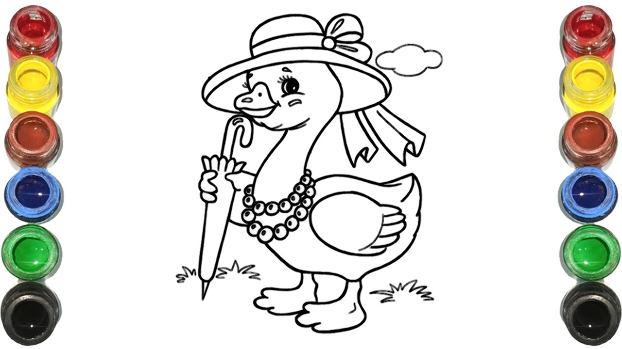 Cute Beautiful Duck with Hat Drawing, Painting & Coloring for kids ...