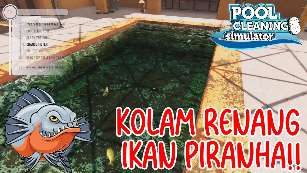 Haaaa😱!! Kolam Renang Ada Ikan Piranha😰!! Pool Clean Simulator ...
