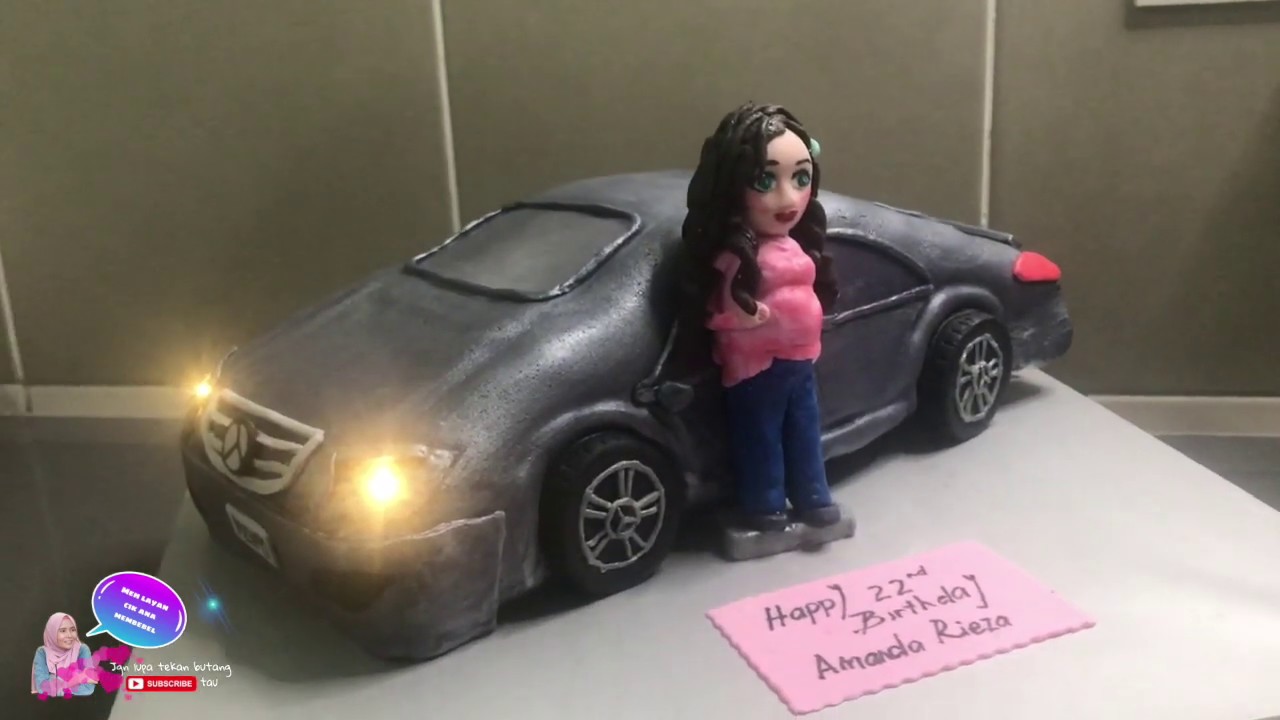 mercedes car cake with head lights and lady figurine|tutorial|how to ...