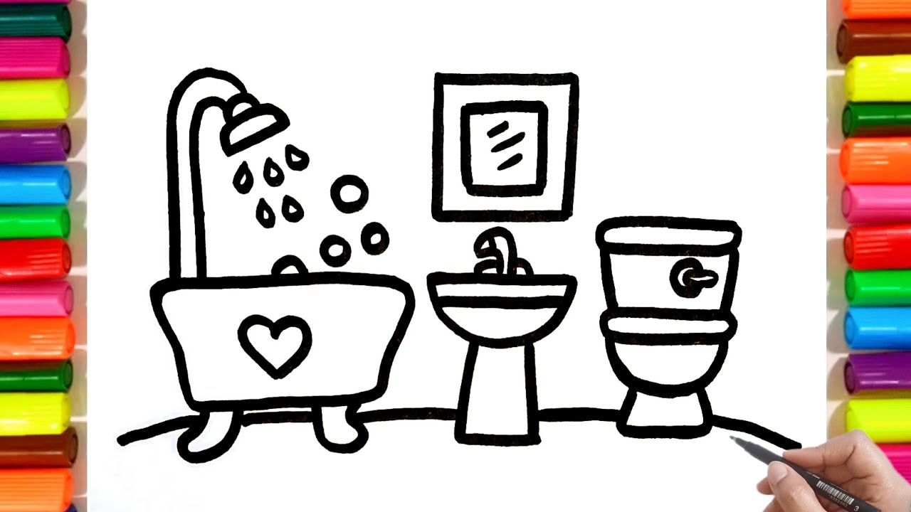 How to Draw a Bathroom, Painting and Coloring for kids and Toddlers ...