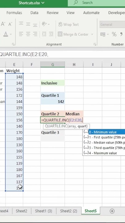 Percentile / Quartile in Excel #shorts #youtubeshorts - YouTube
