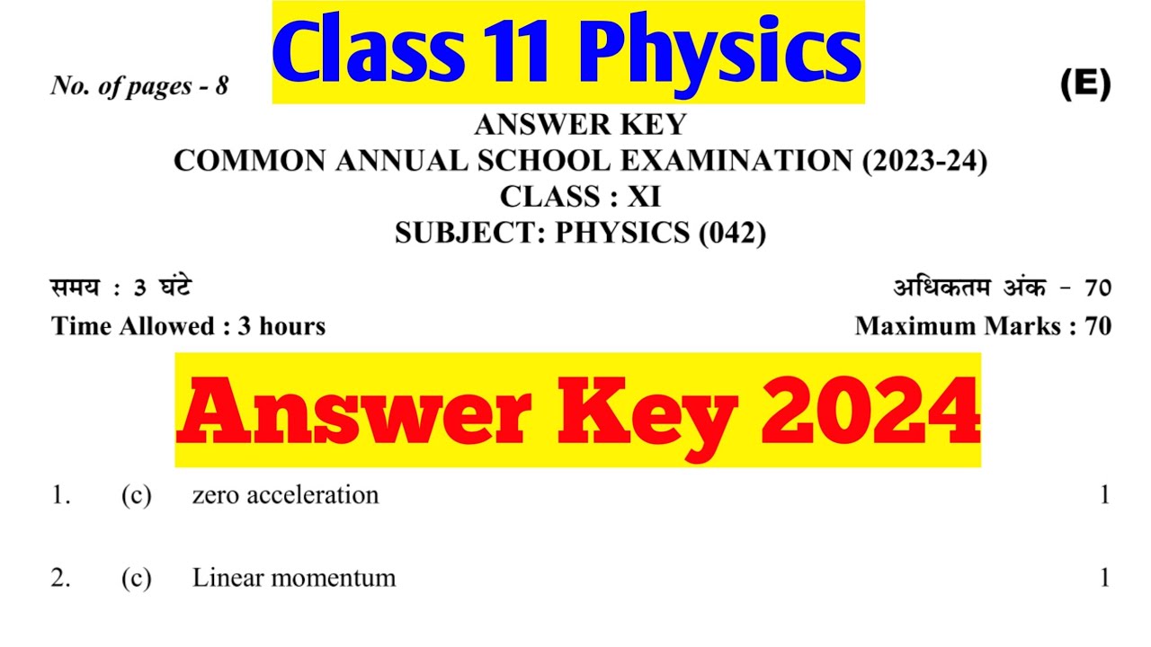 Official Class 11 Physics Answer Key | Annual Exam 2024 # ...