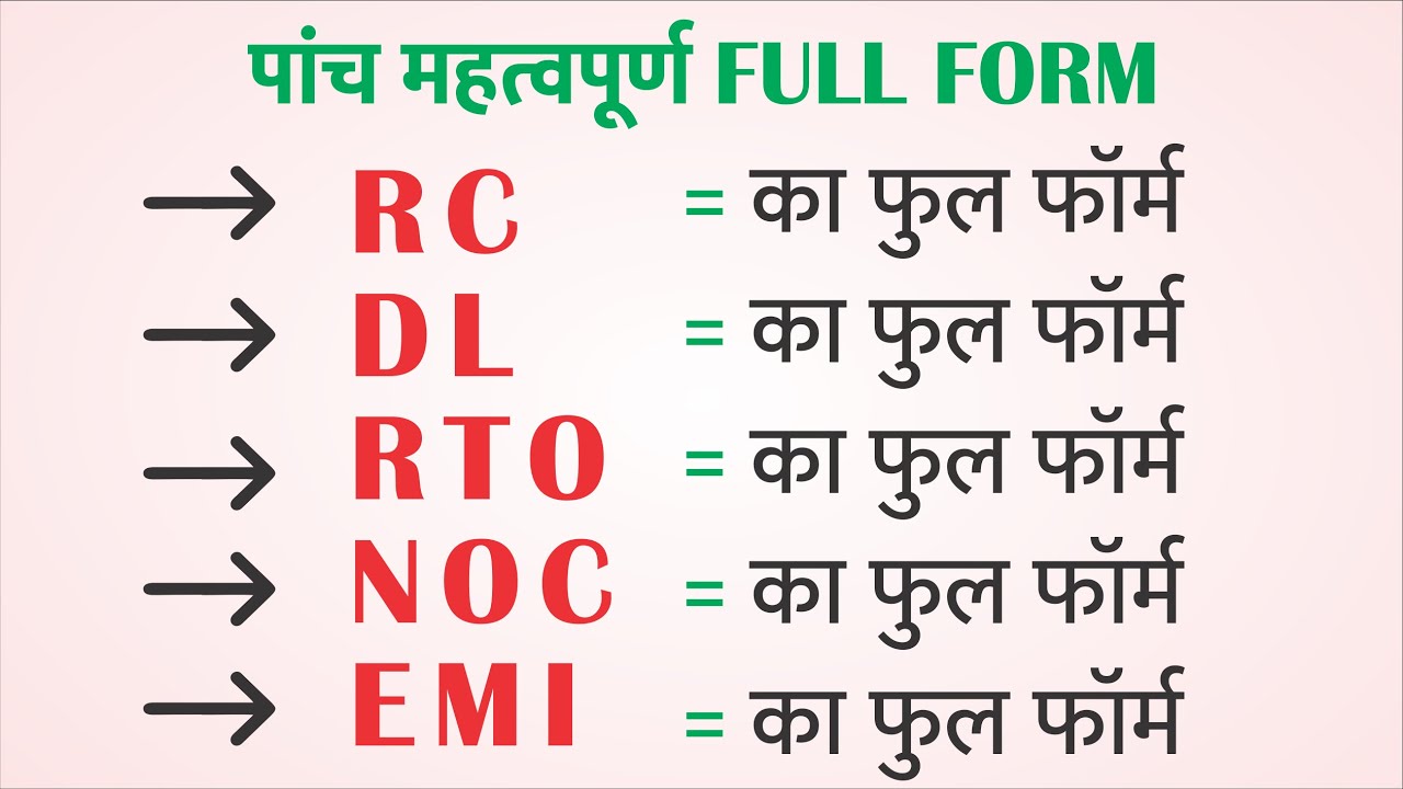 EMI NOC RTO RC DL What Is Full Form Of