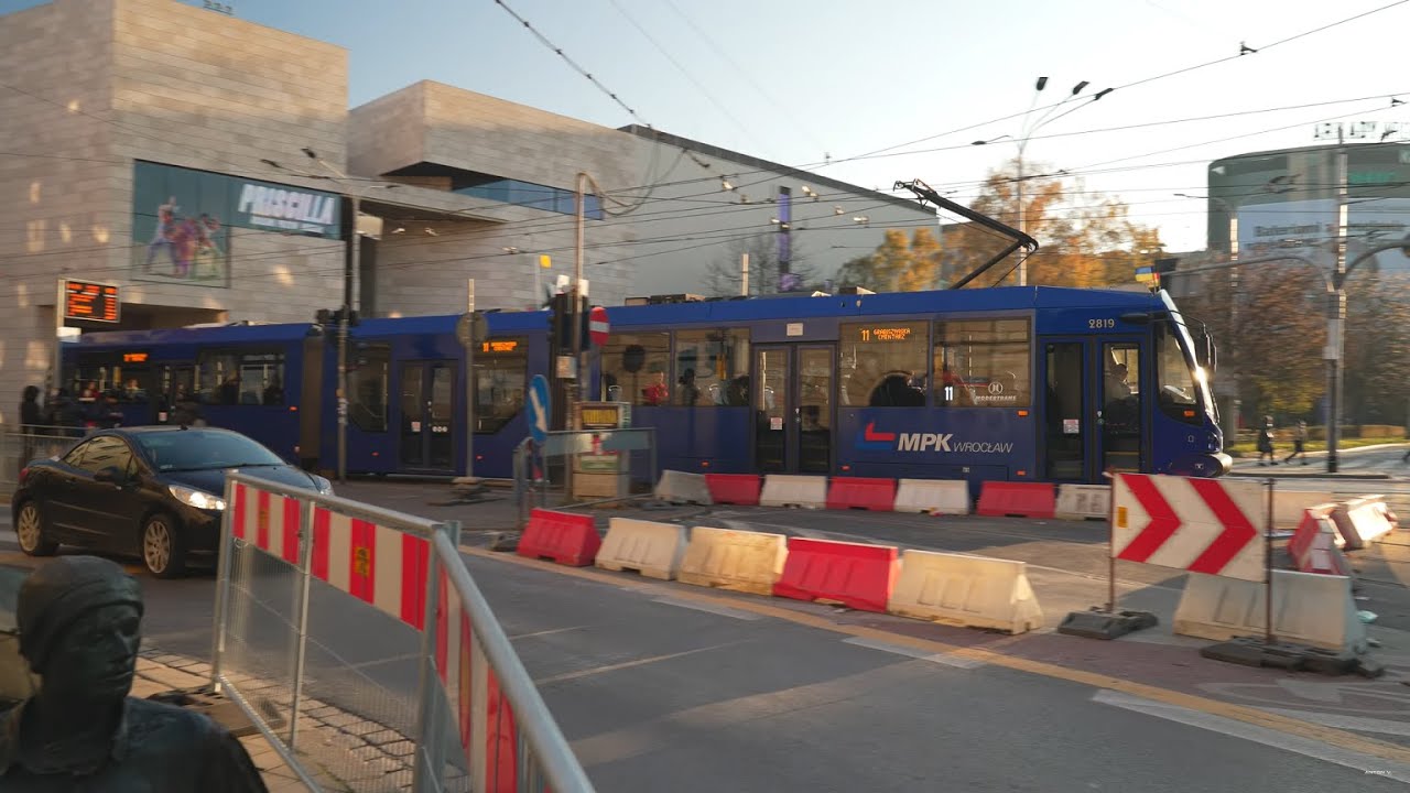 Poland, Wrocław, tram 11 ride from Wzgórze Partyzantów to Arkady ...