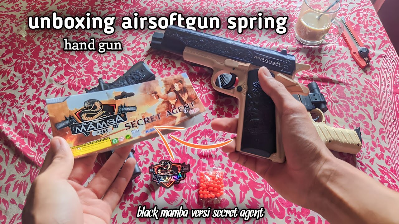 unboxing airsoftgun spring hand gun black mamba P355 versi secret agent ...