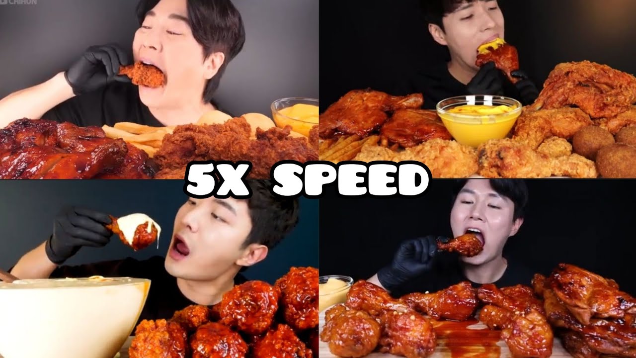 5X SPEED | ASMR EATING FRIED CHICKEN | EATING CHALLENGES - YouTube