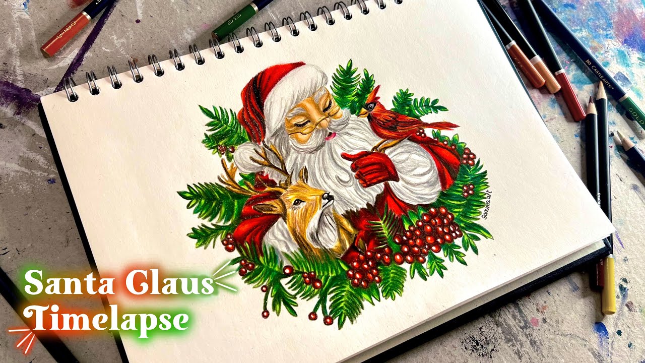 Magical Santa Claus Drawing Timelapse: Coloured Pencil Timelapse | Step ...