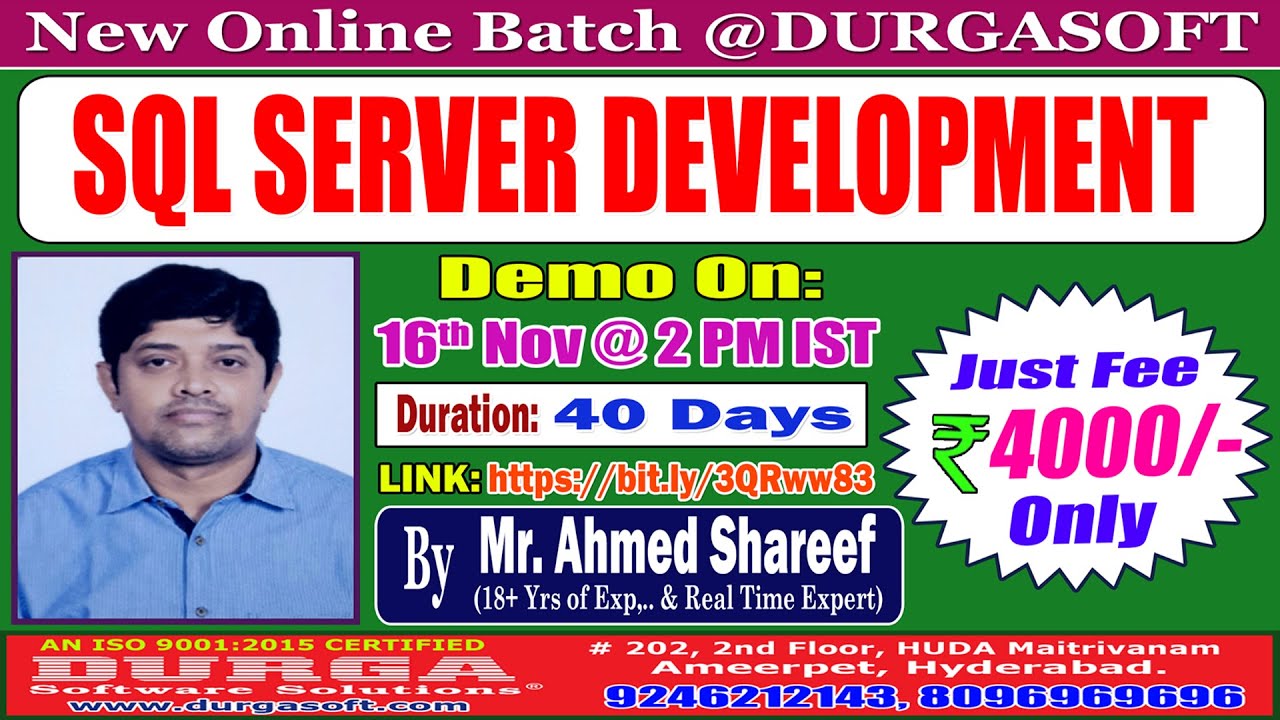SQL SERVER DEVELOPMENT Online Training @ DURGASOFT - YouTube