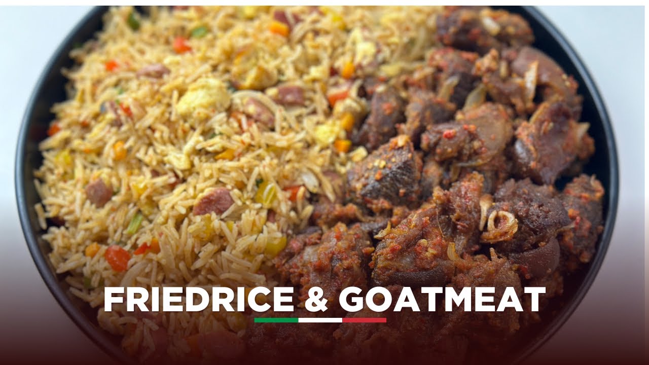HOW TO MAKE THE BEST FRIEDRICE WITH PEPPERED GOAT MEAT - YouTube