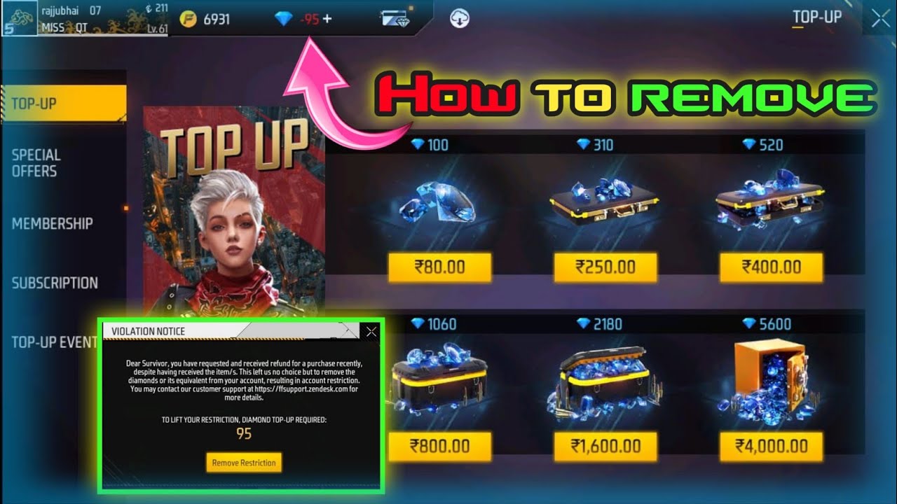 How To Remove Diamond Restriction In Free Fire | How To Solve Negative ...