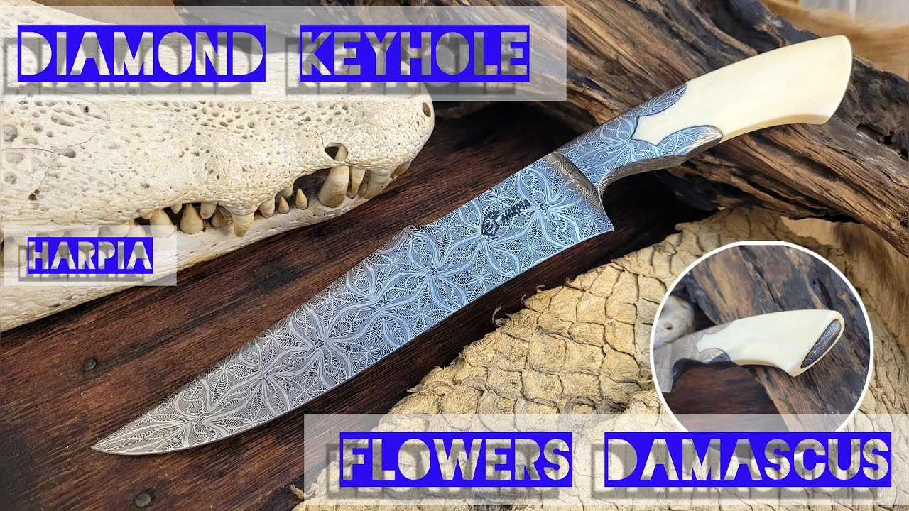 Harpia Knife Making Diamond Keyhole Flowers Damascus - YouTube