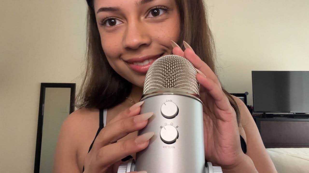 ASMR trying the blue yeti mic settings (mic triggers with and without foam & fluffy cover ...