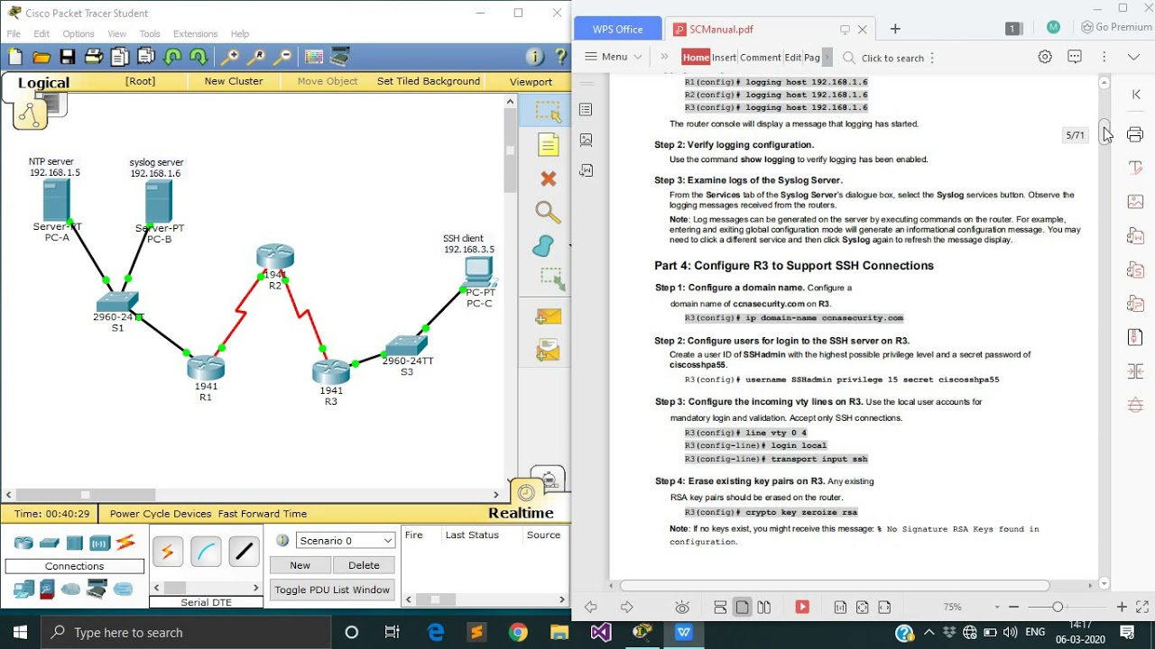 Prac1 4 Packet Tracer Configure Cisco Routers For Syslog Ntp And Ssh Operations Ty Bsc It