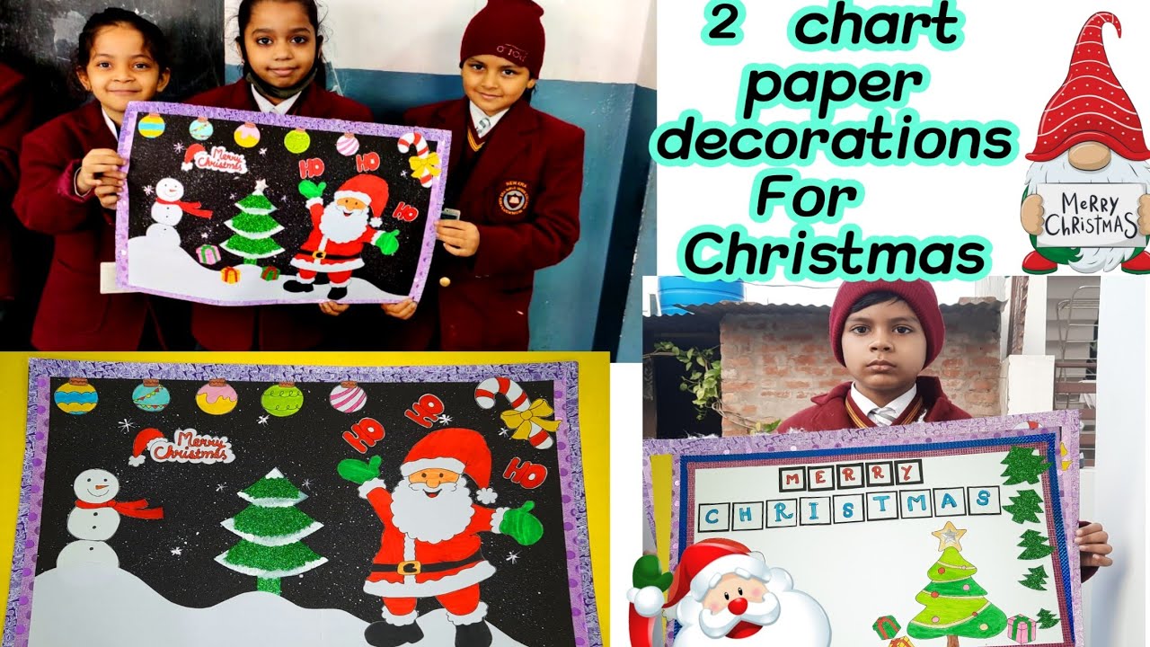 2 christmas decorations on chart paper/chart paper decoration ideas ...