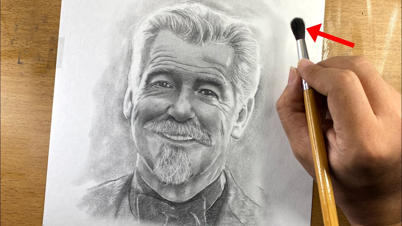 An Awesome Way to Draw Graphite Portrait ( Pierce Brosnan ) - YouTube