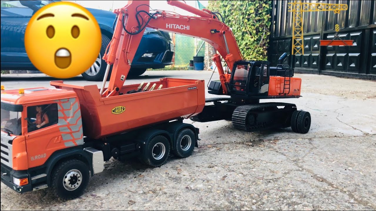 EXTREM TRANSPORT HITACHI 470lch 5G CON scania 6x6, rc excavator camión ...