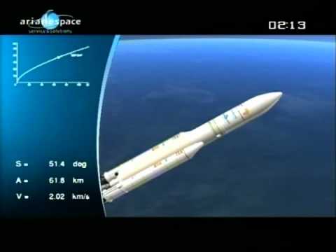 Ariane 5 V201 Rocket Launch Of NILESAT 201 for Nilesat and RASCOM-QAF1R satellite for RascomStar ...