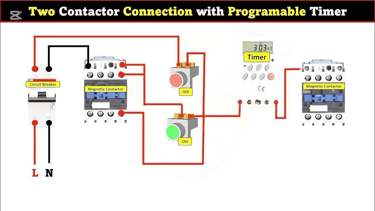 Two contactor connection with programable timer - YouTube