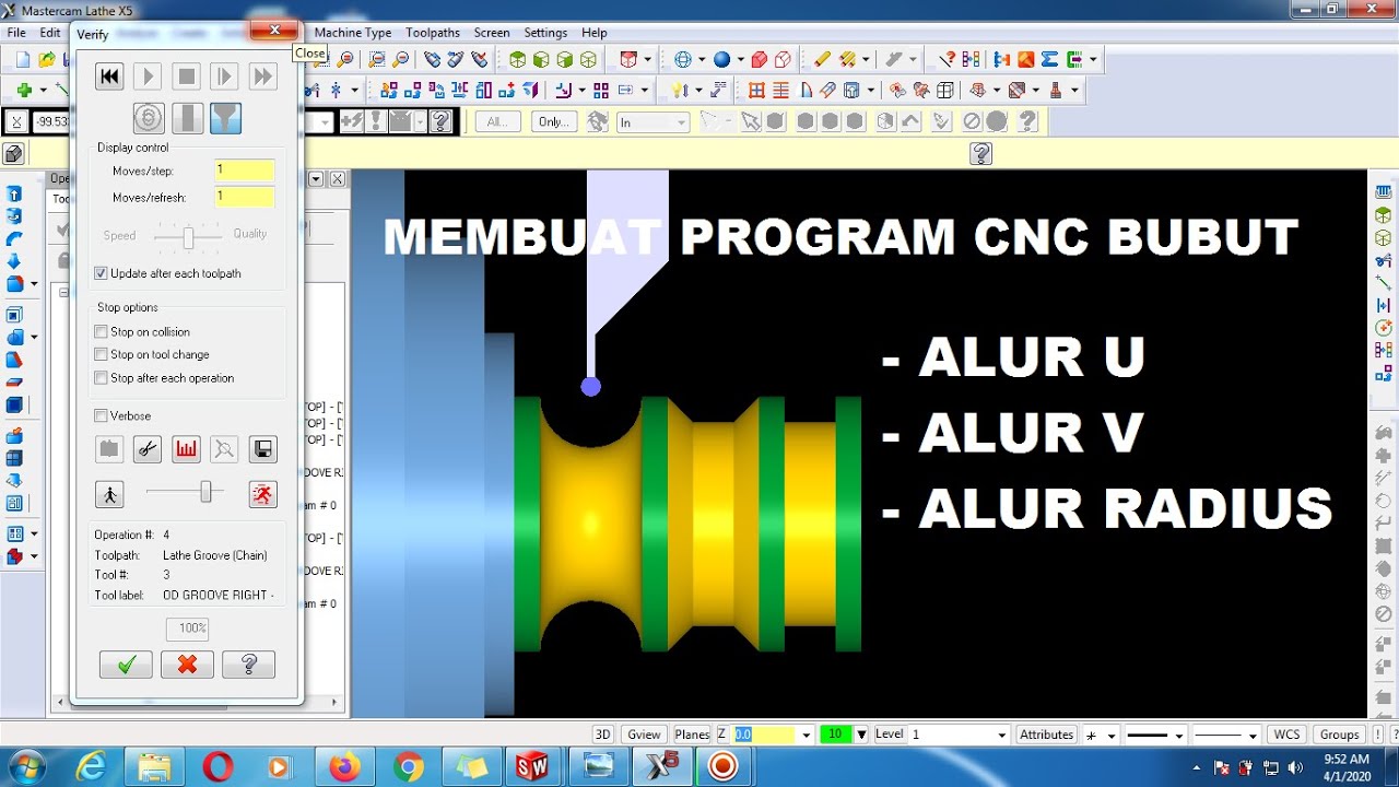 MASTERCAM X5 / MEMBUAT PROGRAM CNC 2 AXIS (BUBUT) #3 ; PEMBUBUTAN ALUR (GROOVE) - YouTube