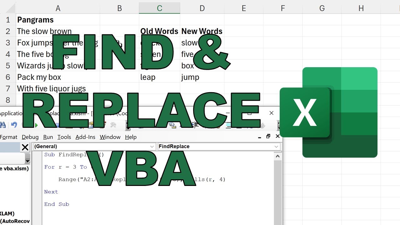 Find And Replace Multiple Words Using Vba In Excel Youtube