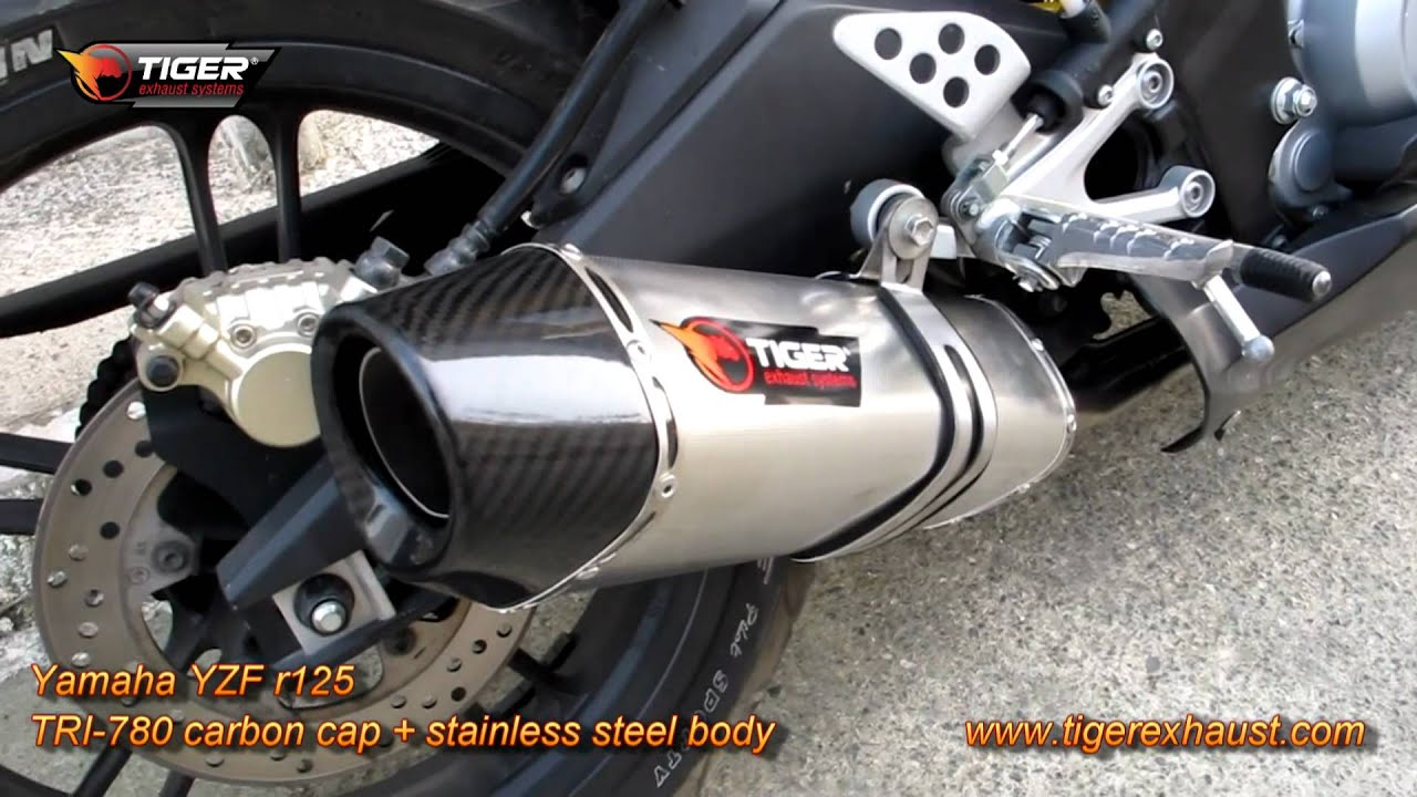 Yamaha YZF-R125 Trioval Carbon Cap + Stainless Steel Body Exhaust ...