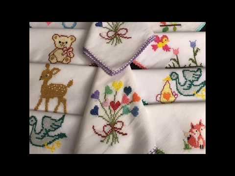 Bebek ağız mendili kanaviçe ve iğne oyası kenarı pamuk(cotton) ipliği modelleri