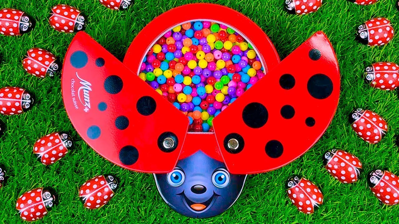 Satisfying ASMR Mixing Rainbow Candy & Glitter Slime Ladybug With ...