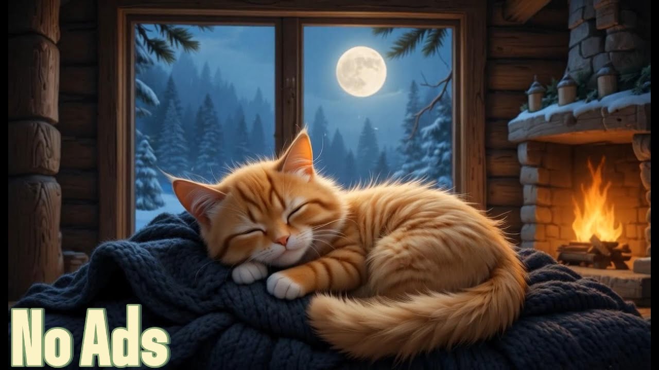 Cute Cat Sleeping Peacefully in Winter | Calm Fireplace Ambience - YouTube