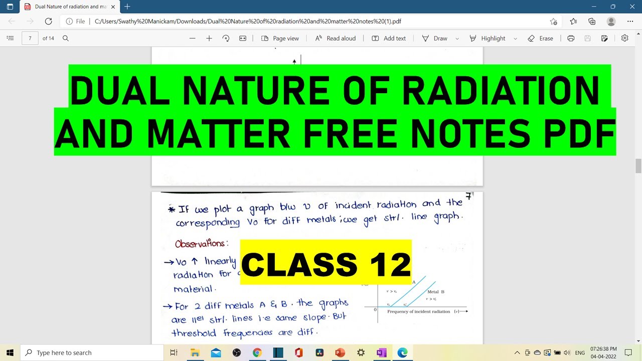 Dual Nature Of Radiation And Matter Notes FREE PDF | Class 12 | #Term2 ...