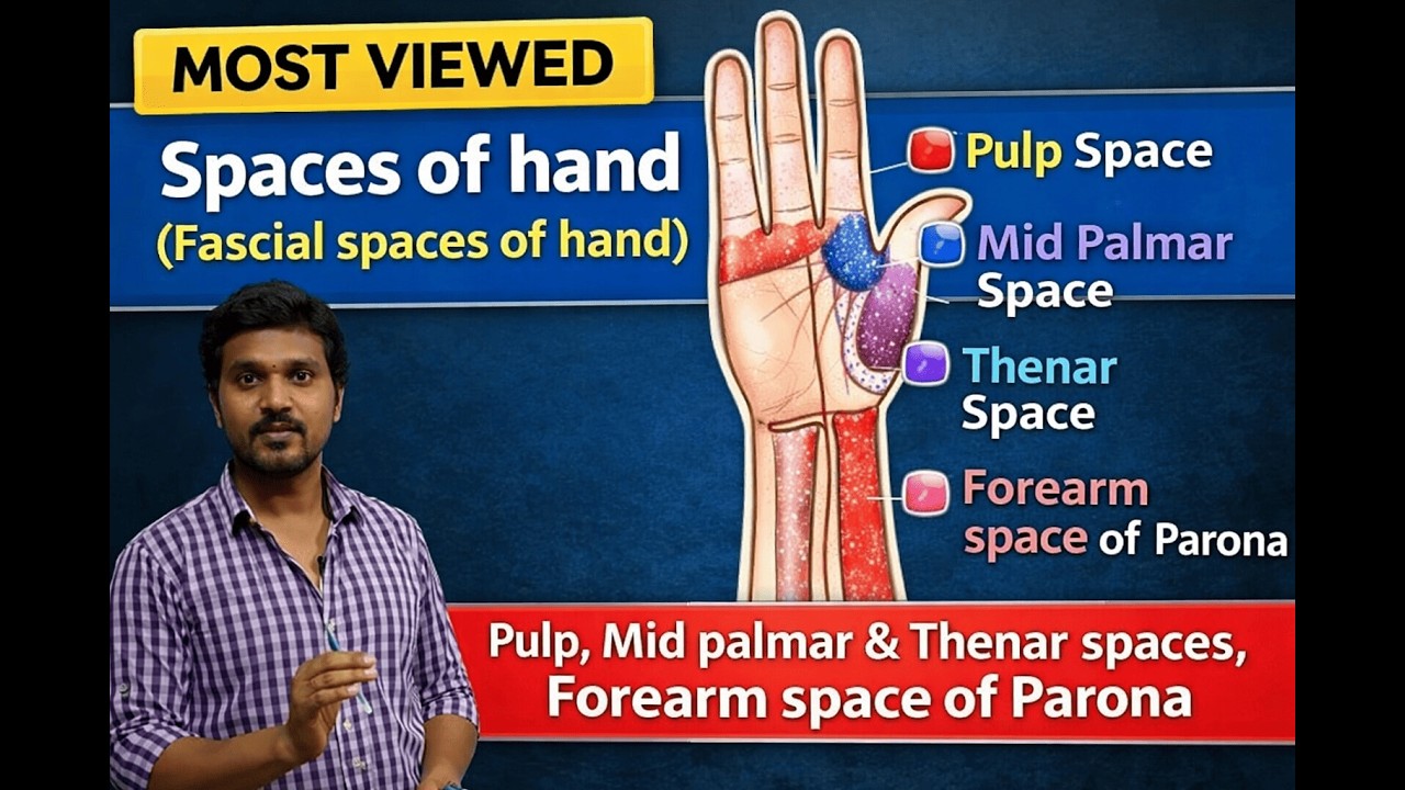 Spaces of hand (Fascial spaces of hand), Pulp, Mid palmar & Thenar ...