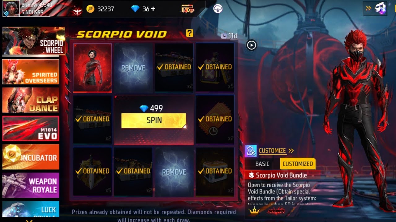 SCORPIO VOID BUNDLE Free Fire max check my luck 😂😂😂😂 First try - YouTube