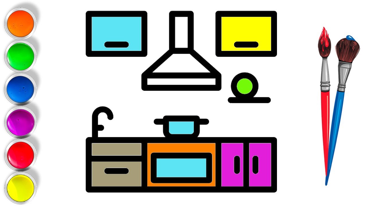 How to Draw a kitchen/Drawing and Coloring for kids/부엌을 그리는 방법 ...