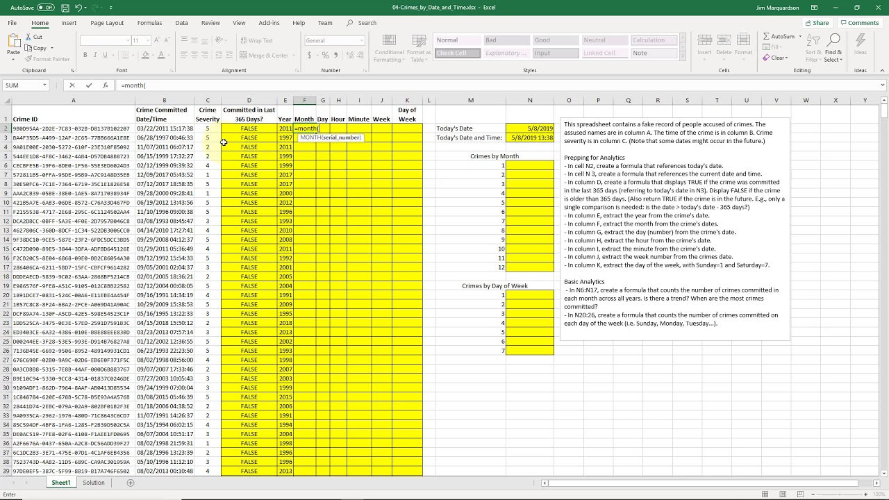 Excel-04-Crimes by Date and Time - YouTube