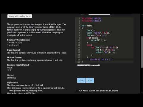 Today Skillrack Daily Challenge Solution-Binary With Leading Zeros(Program ID-8838)in c with ...