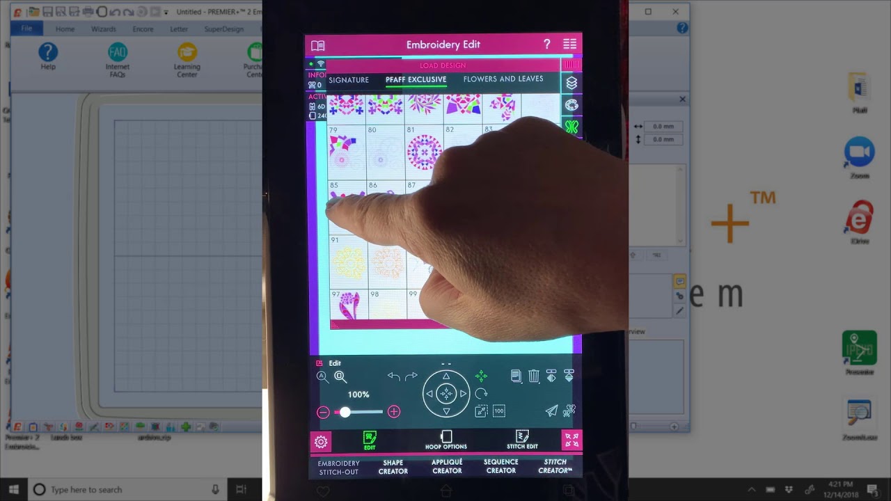 Sending from the PFAFF creative Icon to PREMIER+ 2 Embroidery Software ...