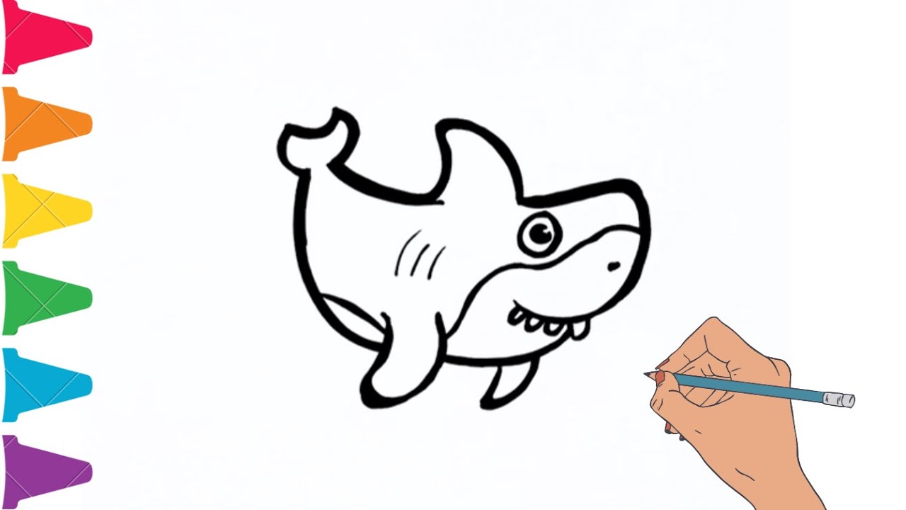 Shark Drawing For Kids and Toddlers, How to Draw and Paint a shark ...