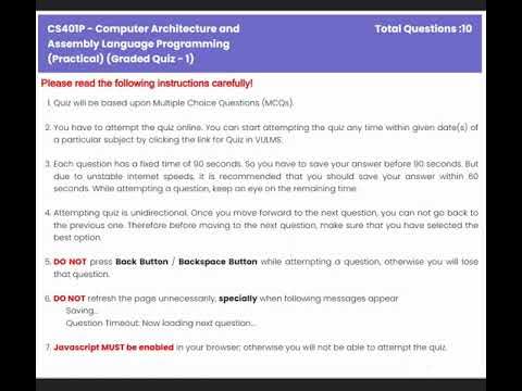 CS401P (Graded) Quiz 1 Solution 2024 || Computer Architecture and Assembly Language Programming ...