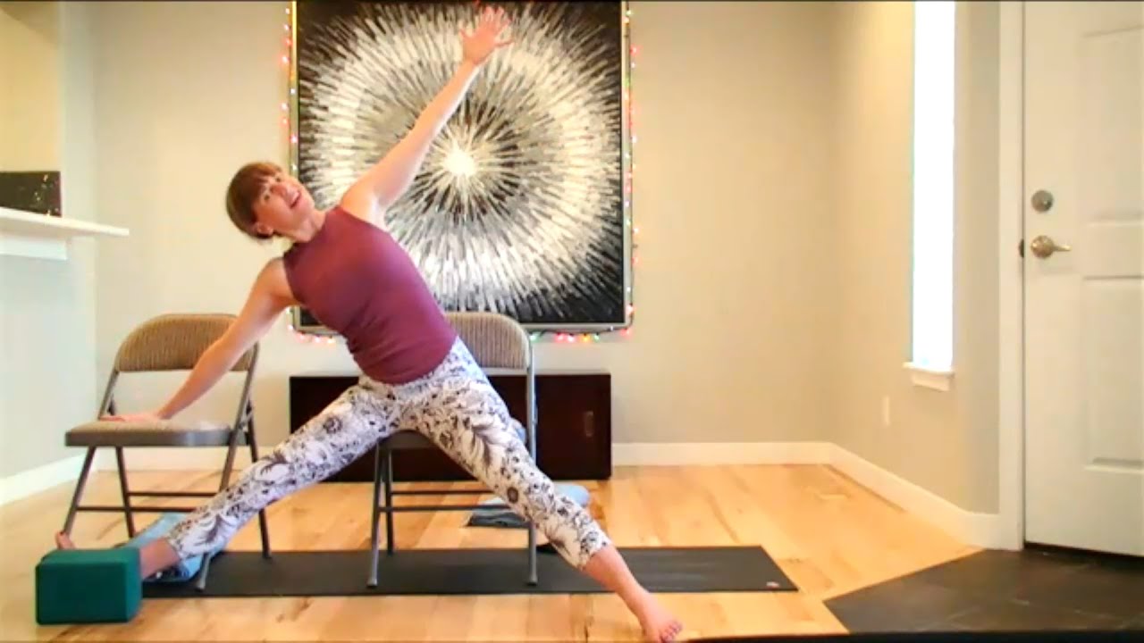 Adaptive (Chair) Yoga - Triangle and Side Angle Pose With Chair - YouTube