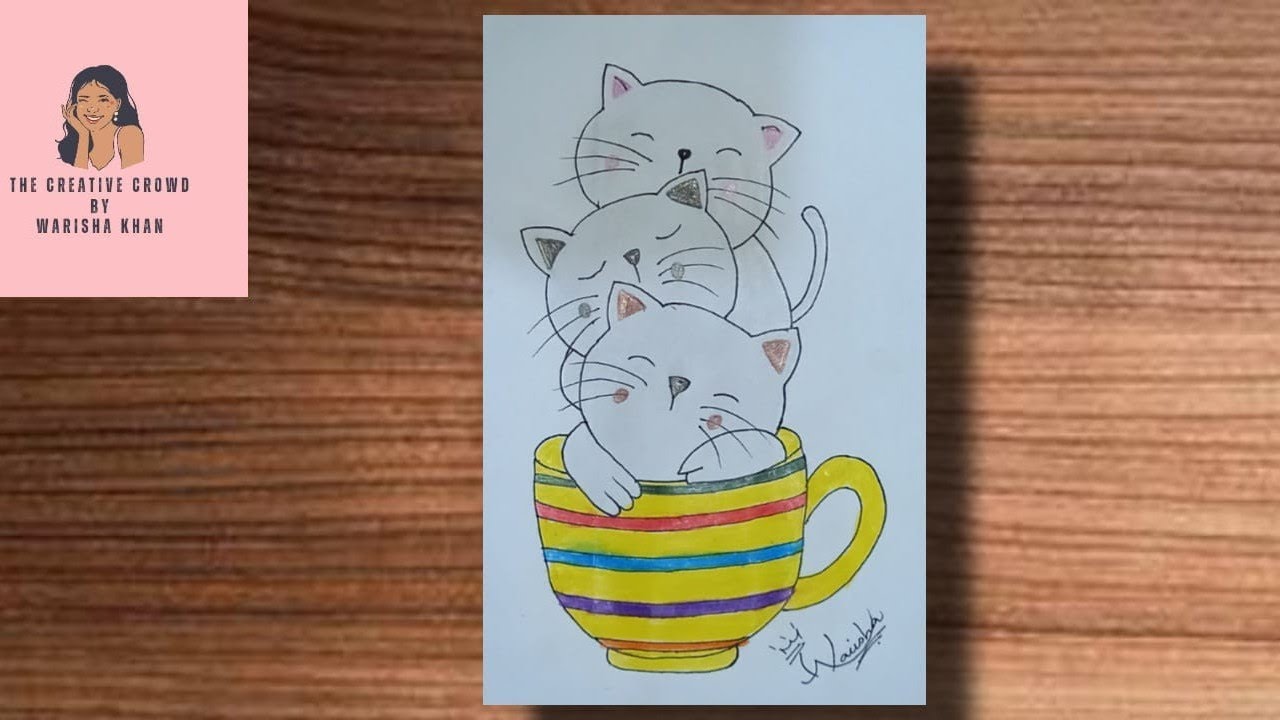 Three cats in a cup | How to draw kittens | easy drawing - YouTube