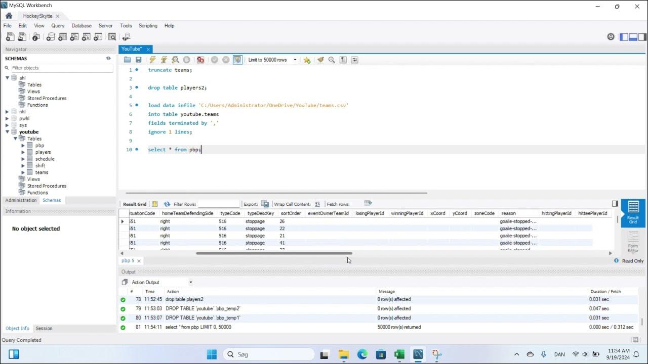 Video 6: Transforming and Cleaning Play-By-Play NHL Data - MySQL - YouTube
