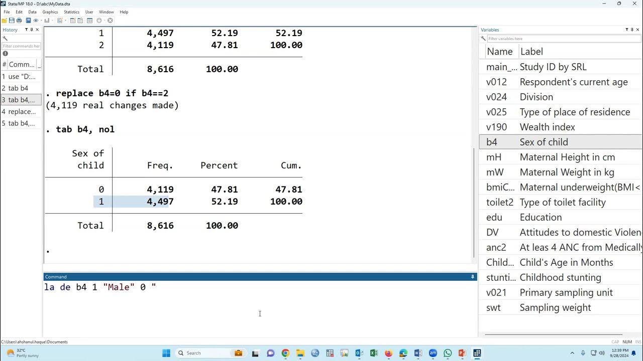 Stata learning | Variables transformation using 'replace' command - 16A - YouTube
