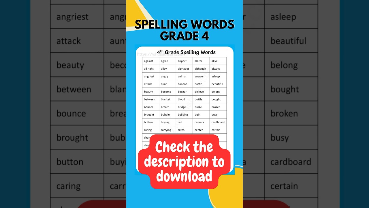 4th Grade Spelling Test 4th Grade Spelling Words #shorts YouTube