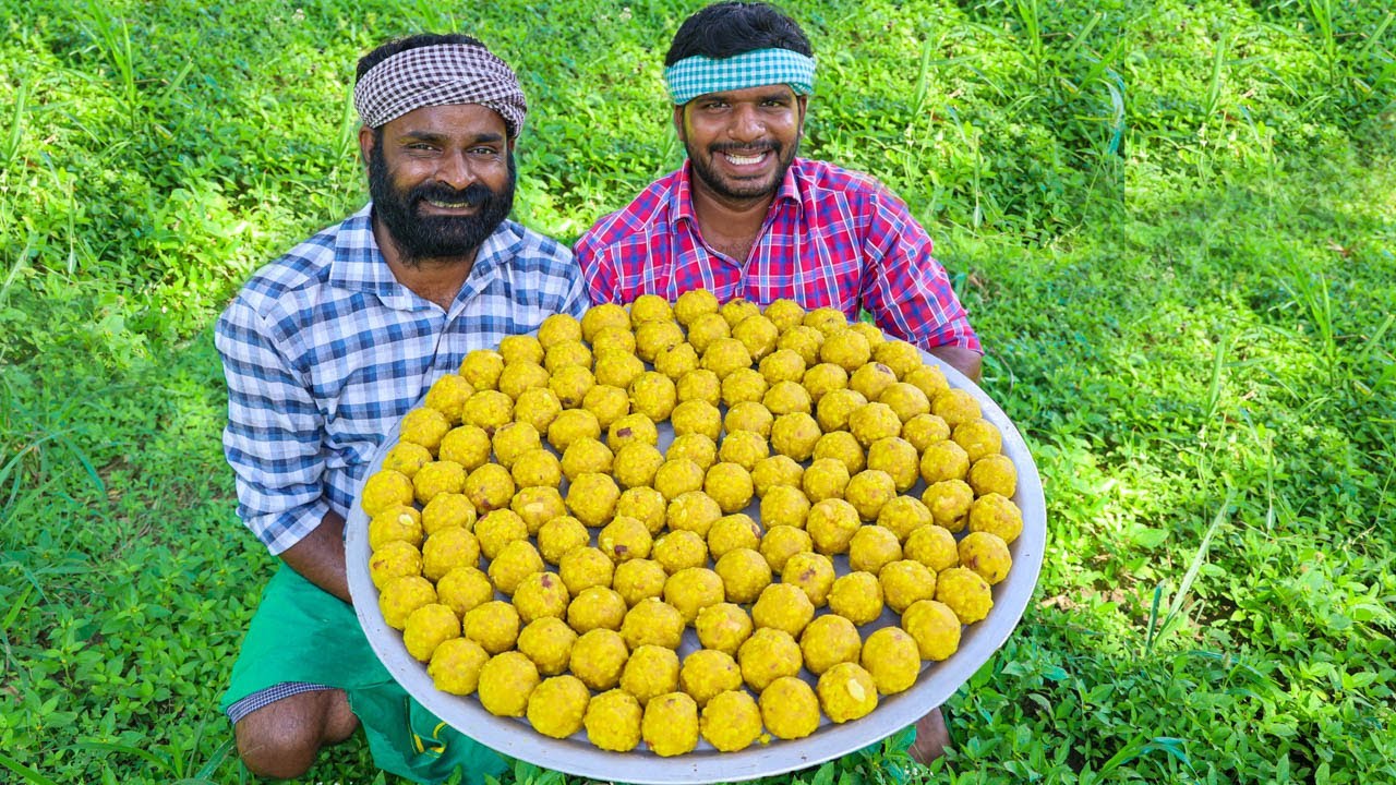 100 LADDU | Diwali Sweets Recipe | Boondi Laddu Making in Village ...