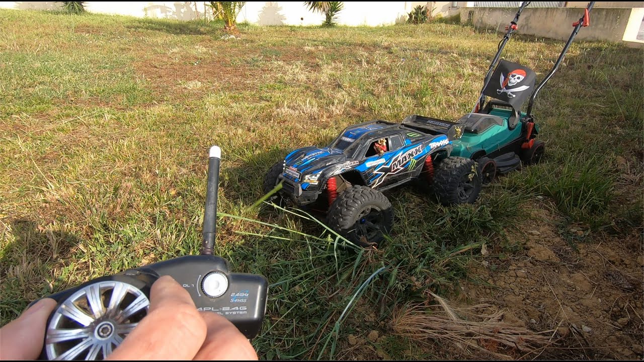 Remote control LAWN MOWER with the Traxxas X-Maxx rc & Parkside X20 ...