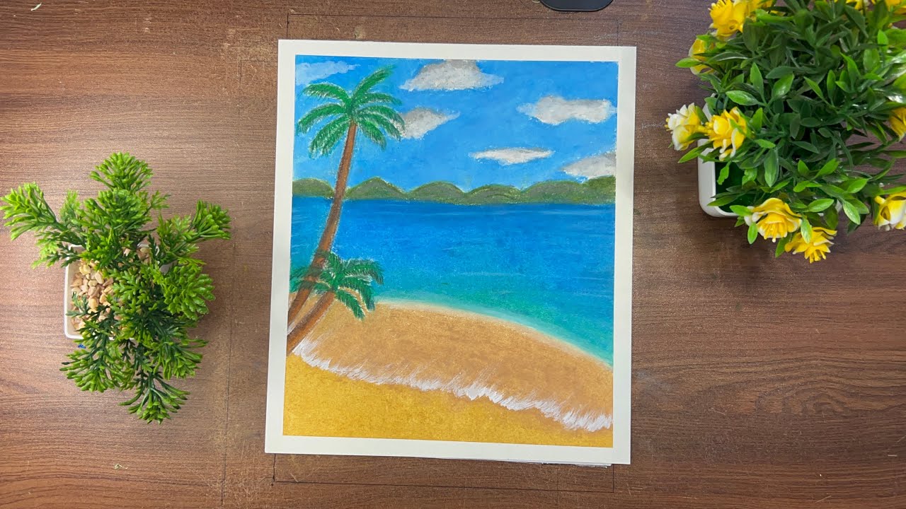 Oil Pastel Drawing / Easy Beach Scenery / Step by step - YouTube