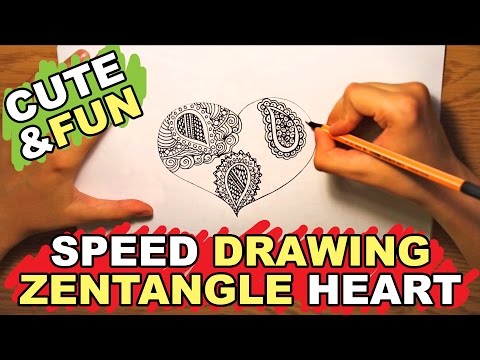 Speed drawing heart designs - how to draw stylish black zentangle pattern heart
