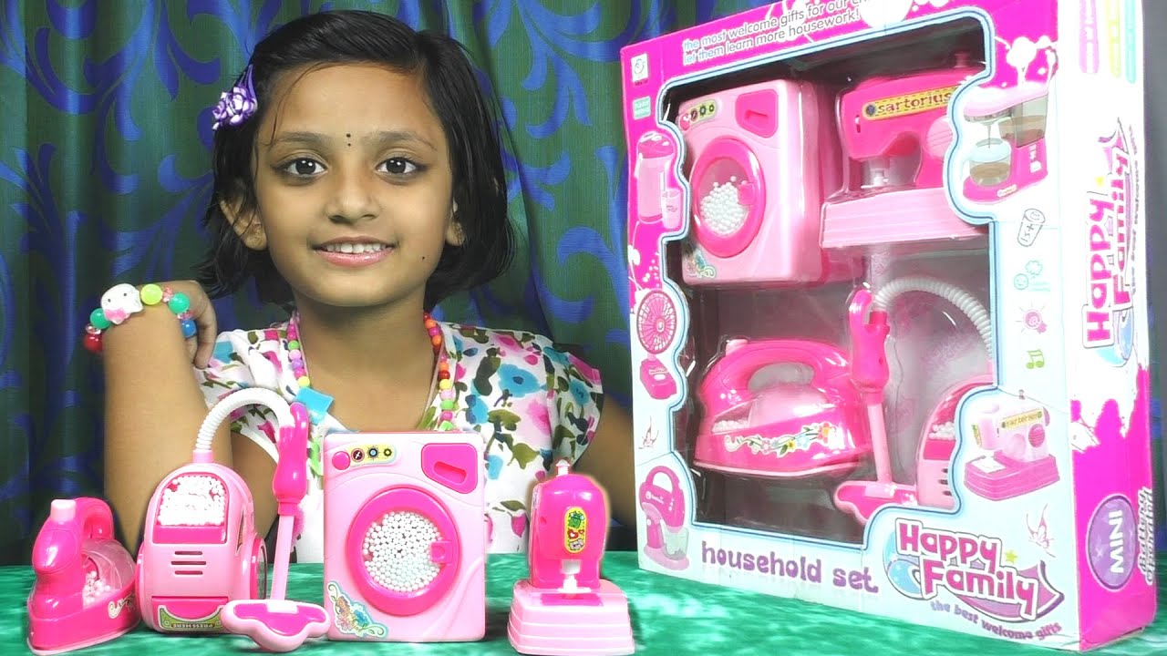 Household Set Items Baby Toys - Fun Pink Household Set Washing Sewing Vacuuming Ironing Toys ...