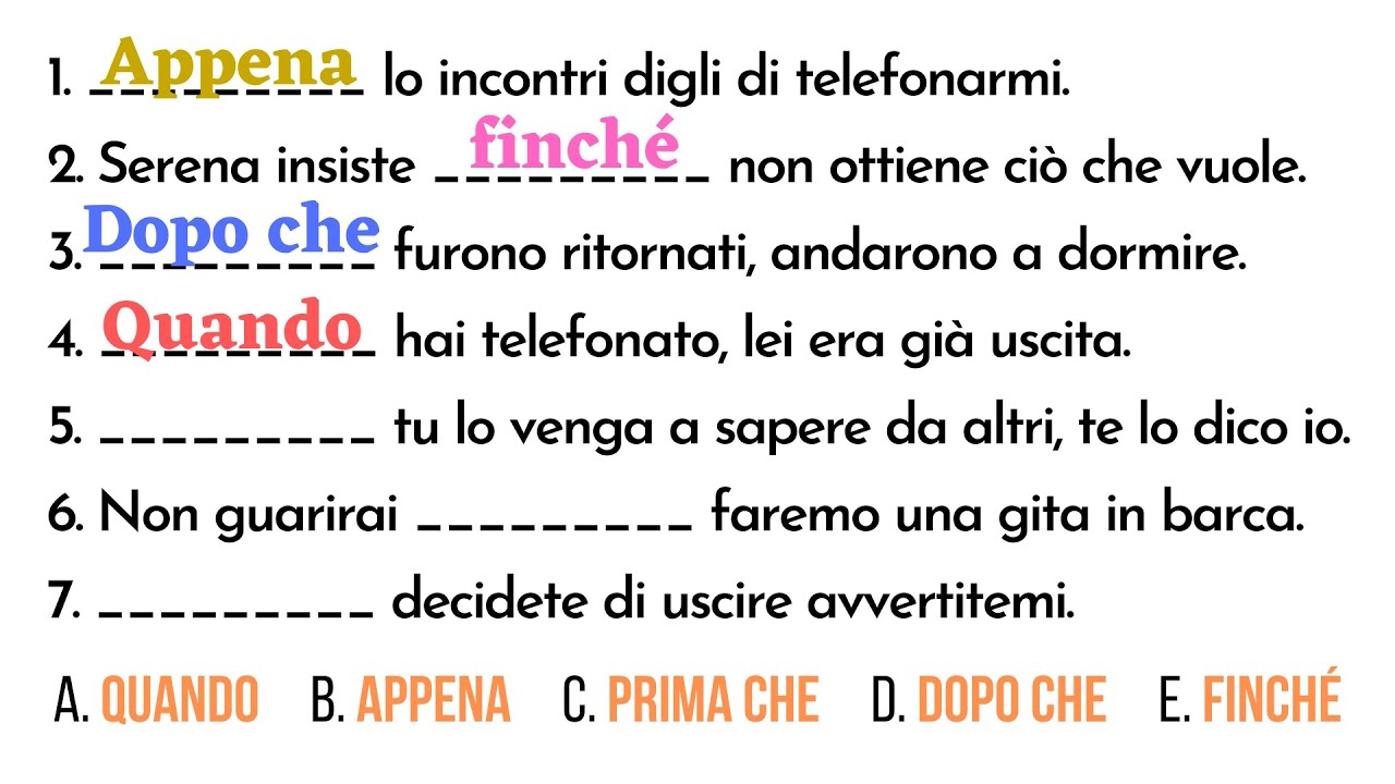 Italian temporal conjunctions | Quando, appena, prima che, dopo che ...