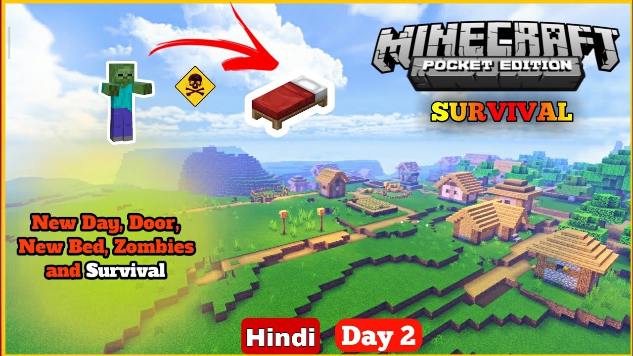 Part 2 - Bed, Zombie, Wool, fight and mining | minecraft PE Beginners ...